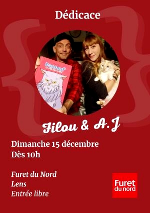 Séance de dédicace de Filou & A.J pour la BD "Pantouf', le chat pas ...
